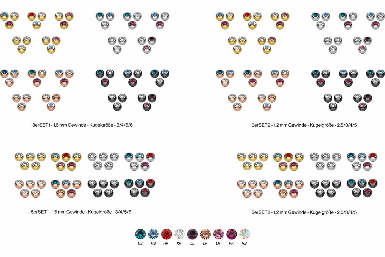 SET Surgical steel screw-in ball CRYSTAL | PIERCINGLINE